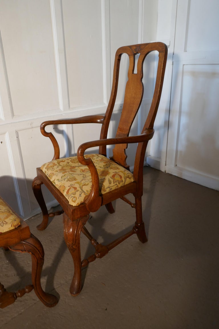 Set of Six Arts and Crafts Queen Ann Style Golden Oak Dining Chairs at ...