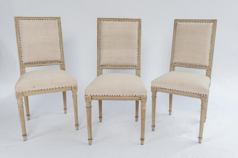 Set of Six Square Back Dining Chairs in the Style of Louis XVI with ...