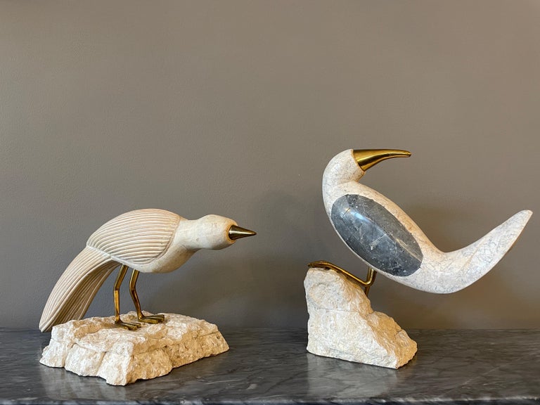 Set of Stone and Marble Perched Birds by Maitland Smith For Sale at 1stDibs