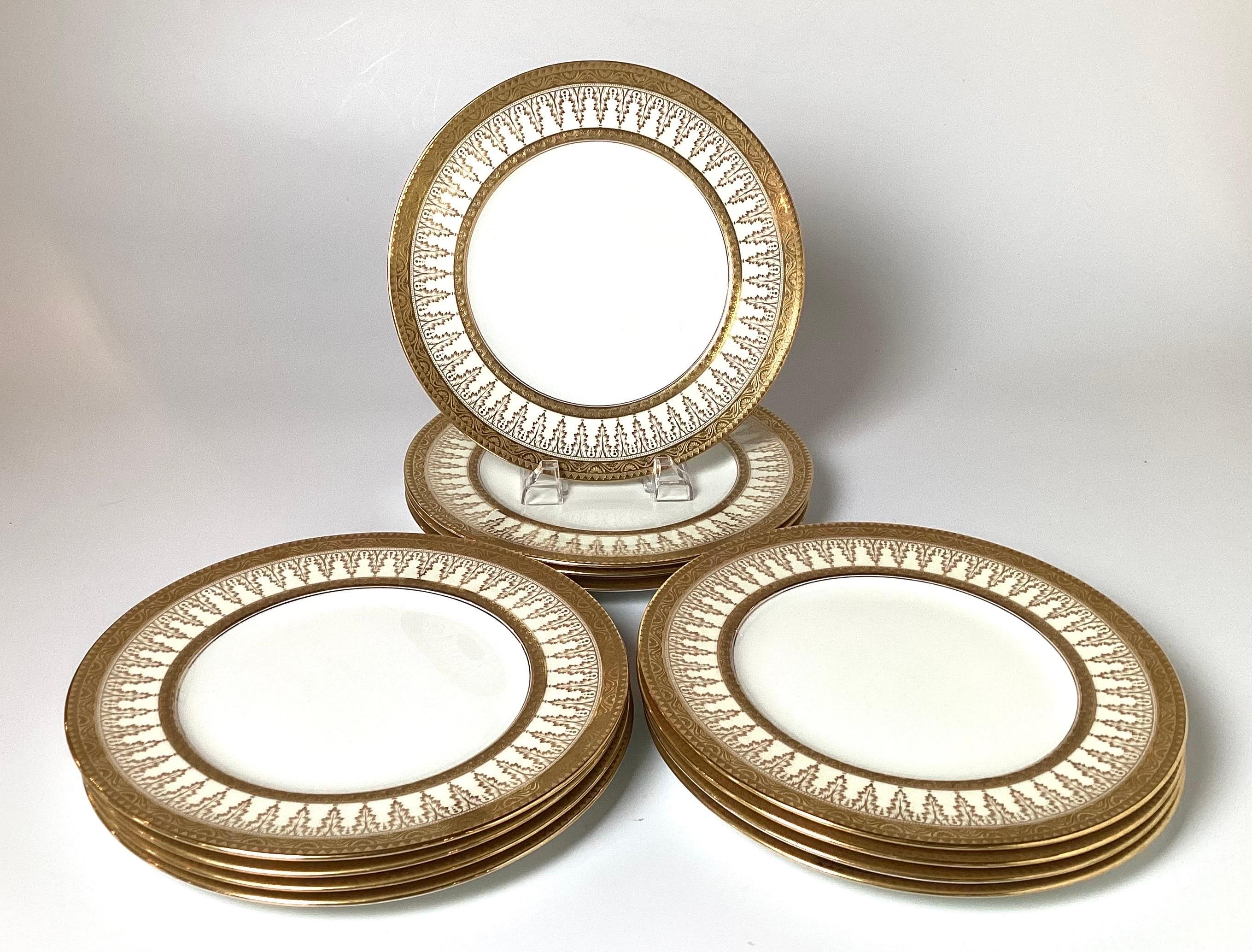 Set of Ten English Gold Encrusted Service Dinner Plates for Tiffany and ...