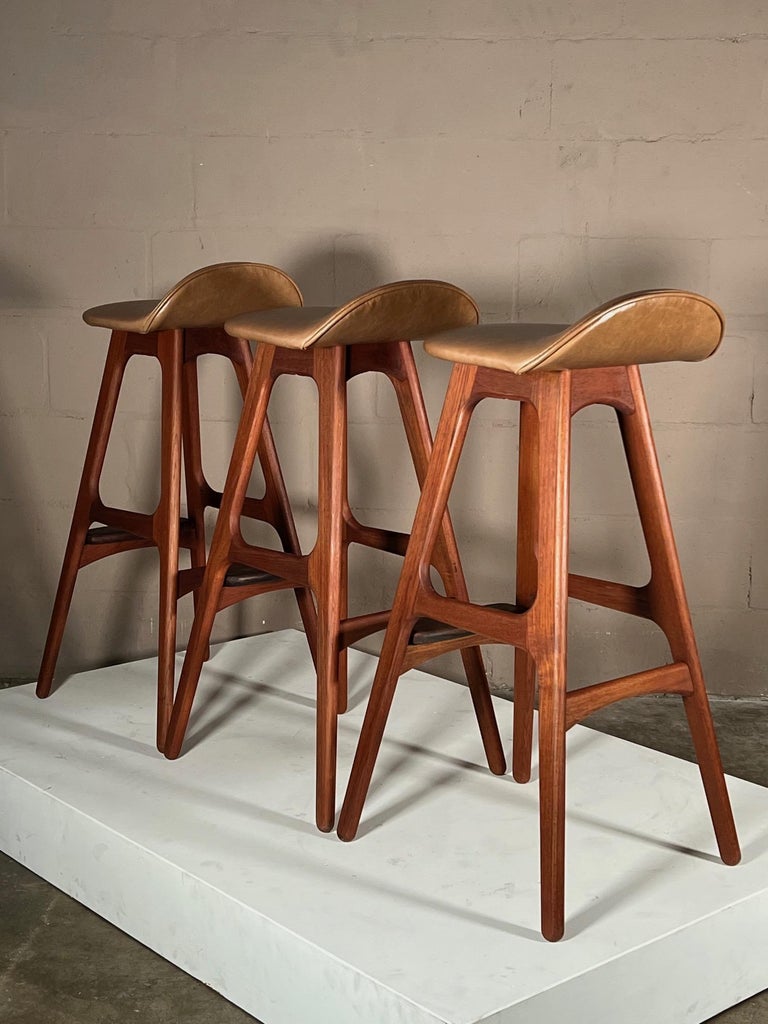 A Set Of Three Bar Stools by Erik Buck For Oddense Møbelfabrik in ...