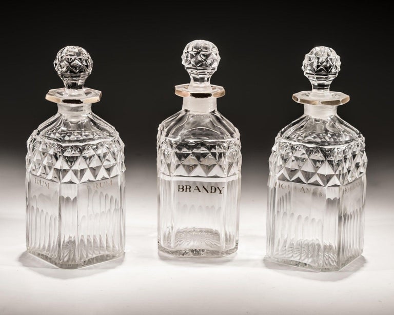Set of Three Georgian Square Labelled Spirit Decanters at 1stDibs