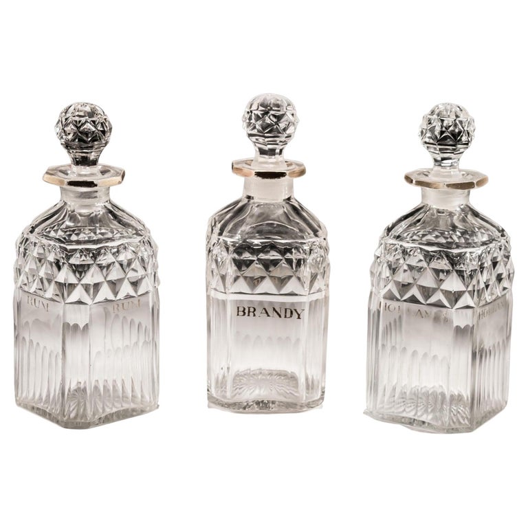 Set of Three Georgian Square Labelled Spirit Decanters at 1stDibs