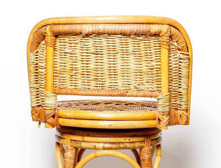 Set of Three Woven Wicker Swivel Bar Stools For Sale at 1stDibs