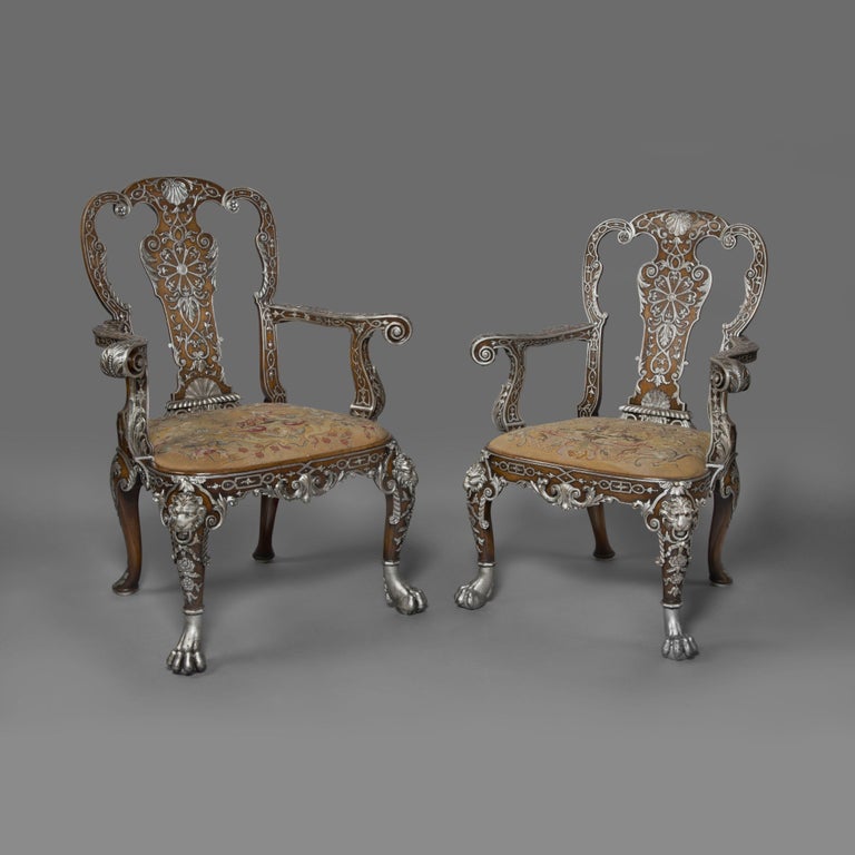 Set of Twelve George I Style Part-Silvered Dining Chairs by Lenygon and ...