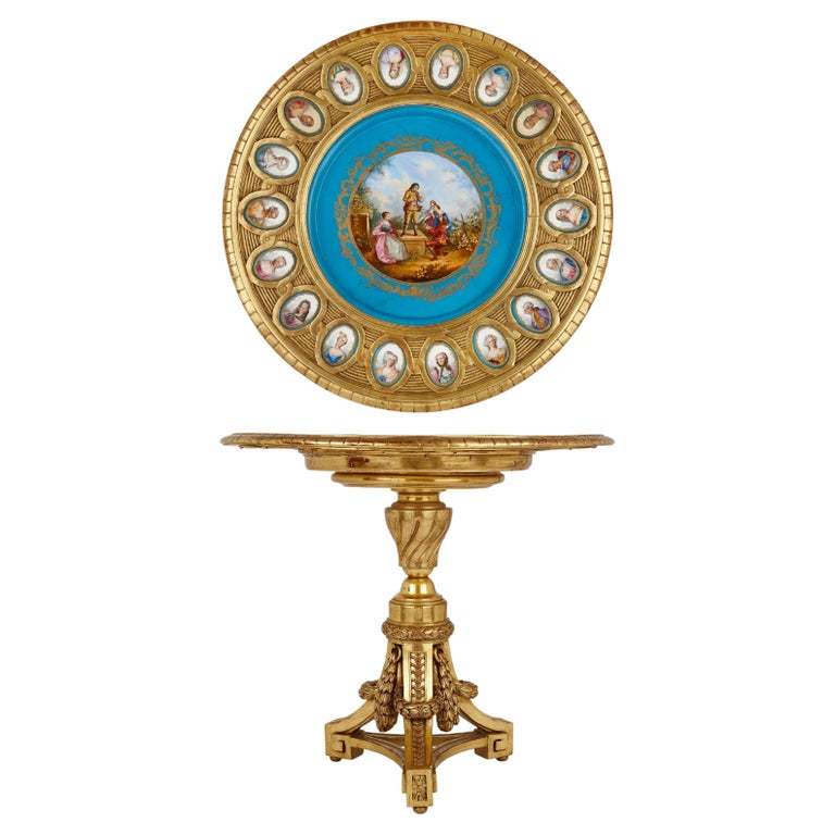 Sevres Style Giltwood and Porcelain Mounted Guéridon For Sale at 1stDibs