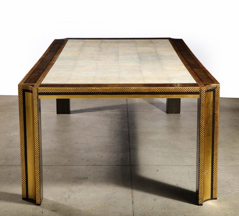 Shagreen and Gilt Stenciled Dining Table by Karl Springer For Sale at ...