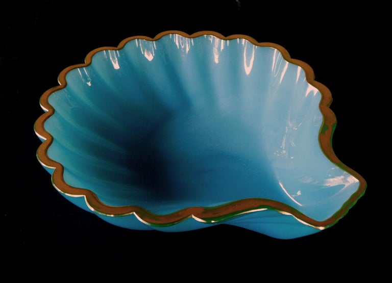 Shapely French Pale-Blue Opaline Glass Shell-Form Bowl at 1stDibs