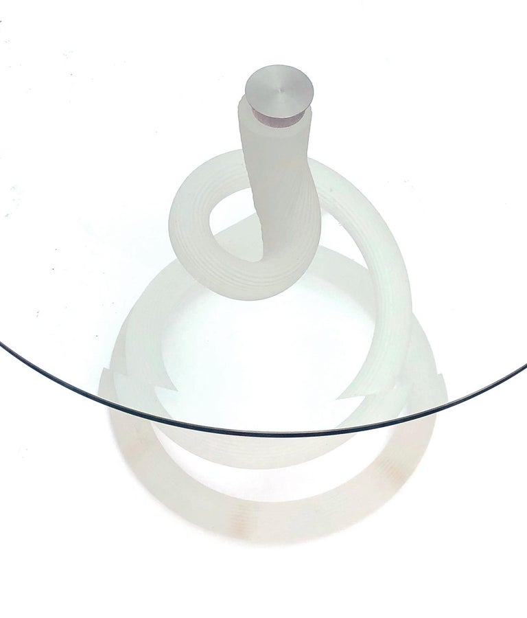 Shapely Italian Circular Glass Table with Spiraling Glass Base For Sale ...