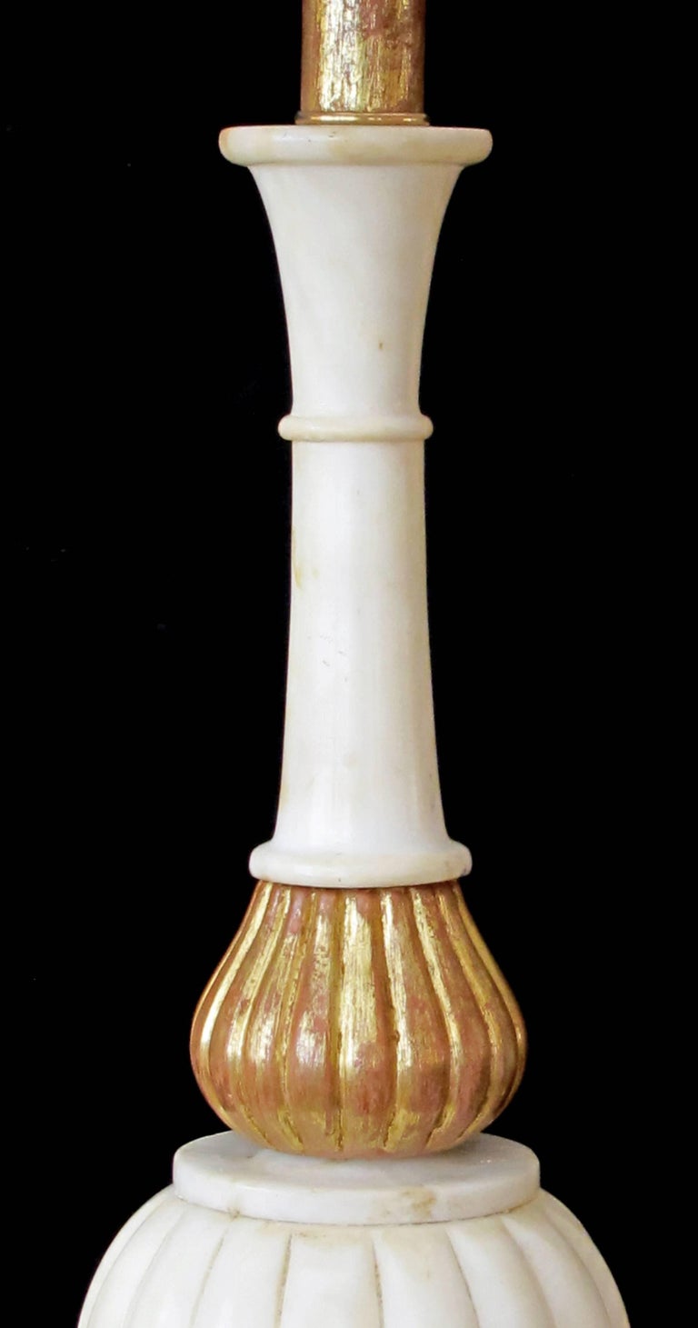 Shapely Pair of Italian Baluster-Form Carrara Marble Lamps with ...