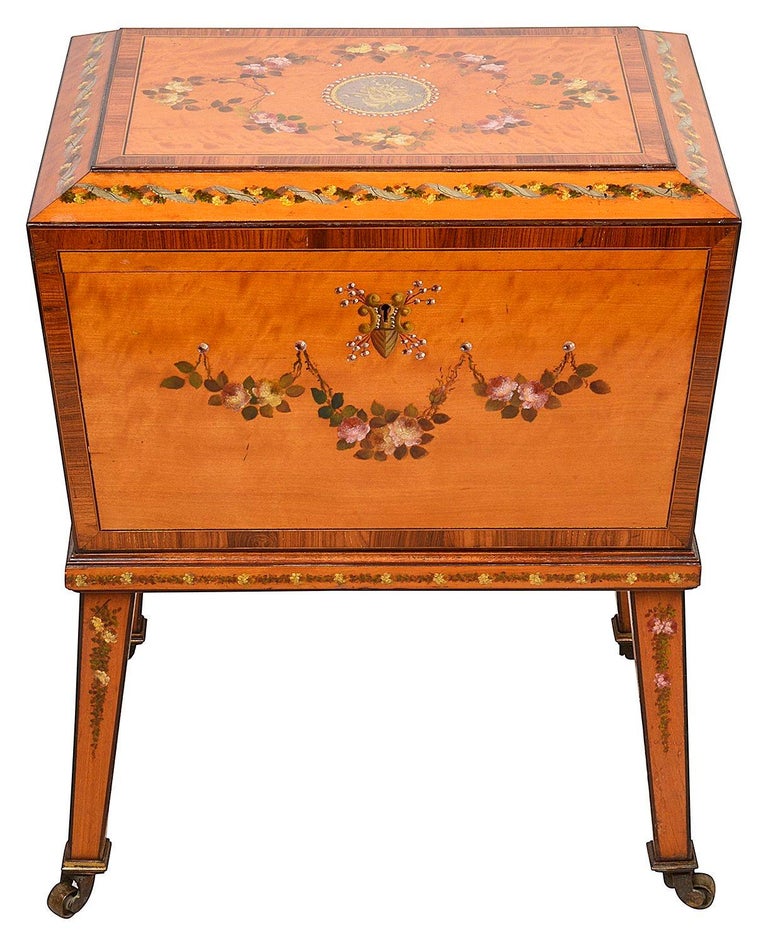 A Sheraton revival satinwood Cellarette For Sale at 1stDibs