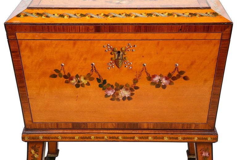 A Sheraton revival satinwood Cellarette For Sale at 1stDibs