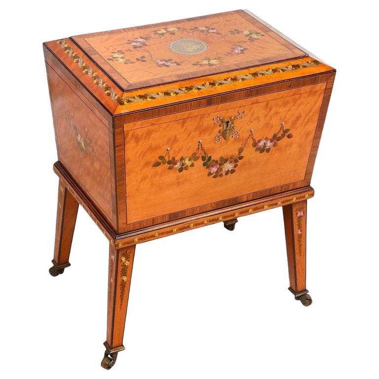 A Sheraton revival satinwood Cellarette For Sale at 1stDibs