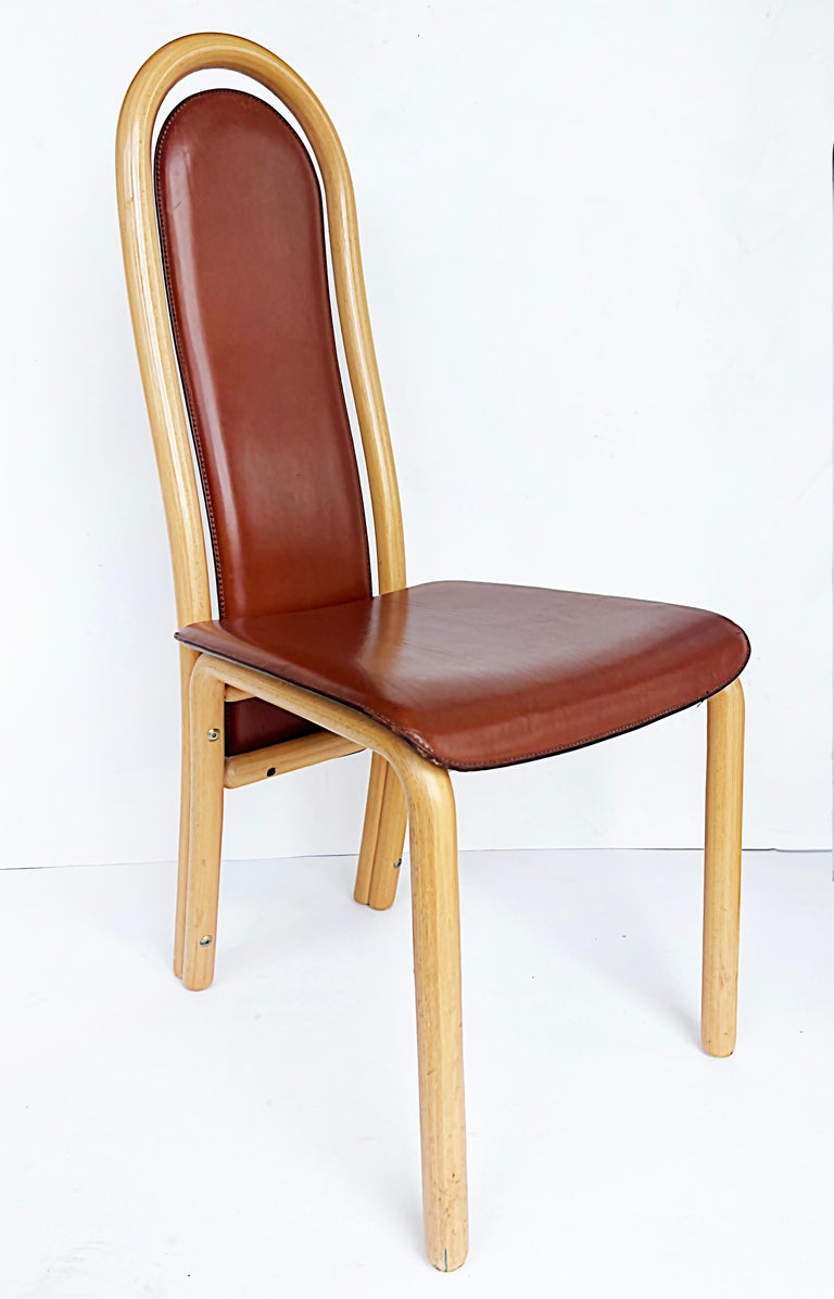 A. Sibau Italian Postmodern Stitched Leather Dining Chairs, Set of 6 ...