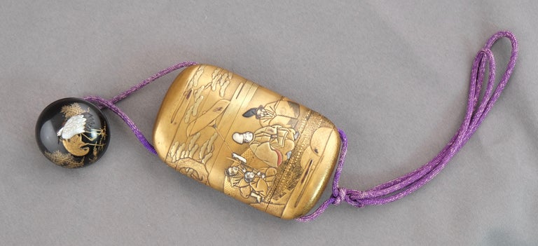 Signed Japanese Inro with a Signed Round Lacquer Netsuke For Sale at ...