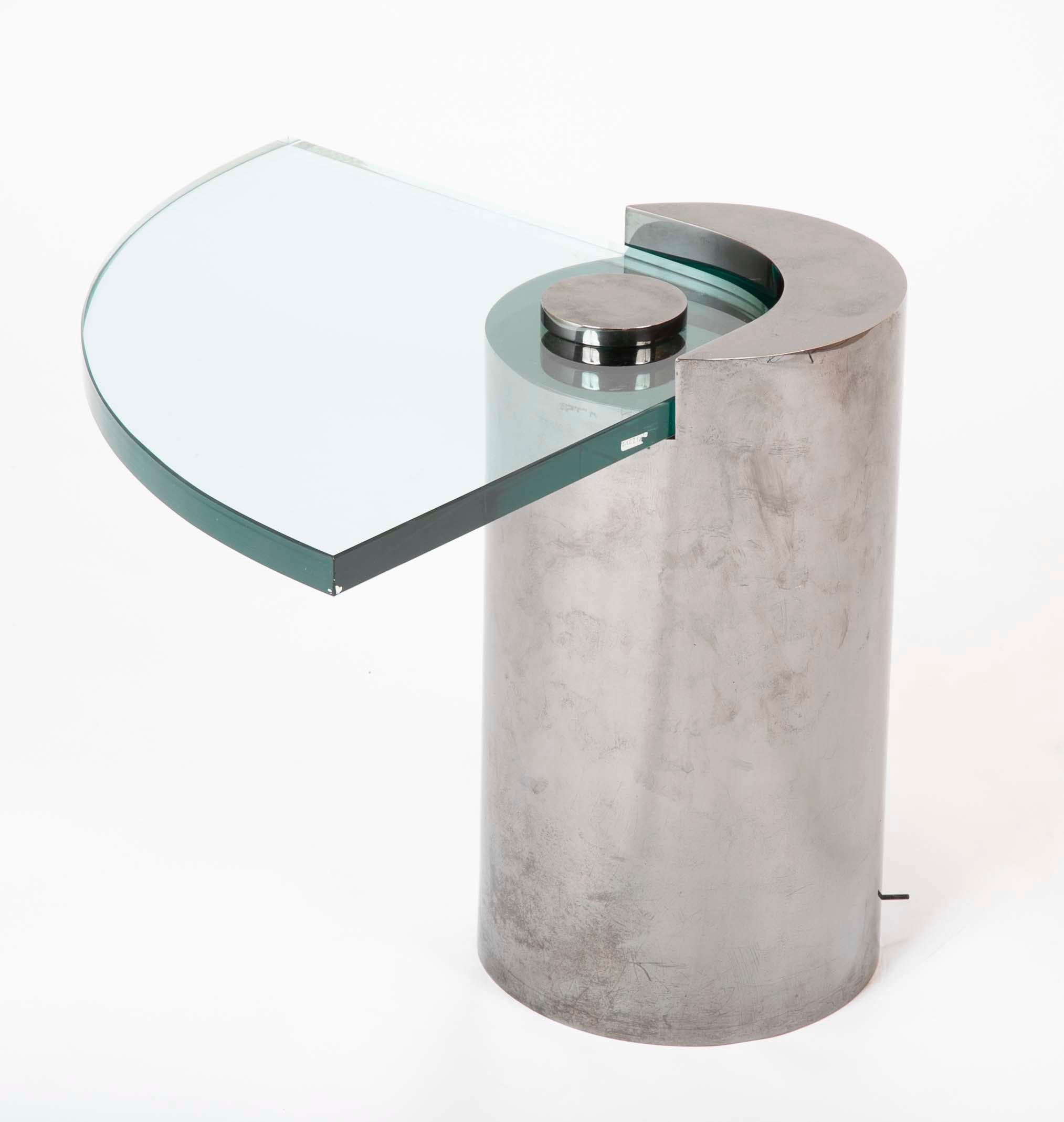 Signed Karl Springer Side Table with Cantilevered Glass Top For Sale at ...