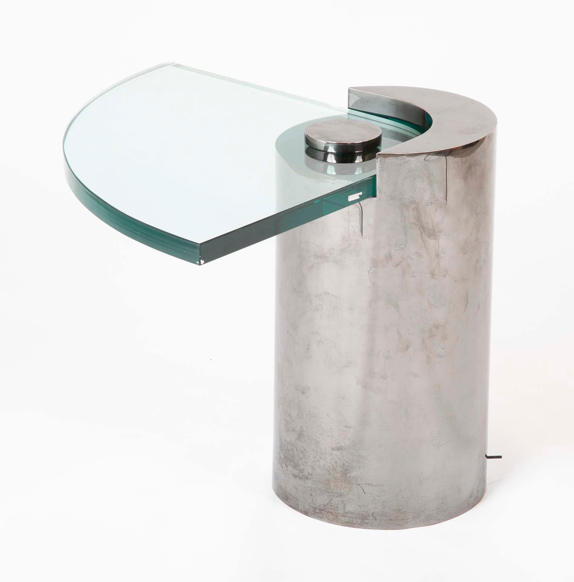 Signed Karl Springer Side Table with Cantilevered Glass Top For Sale at ...