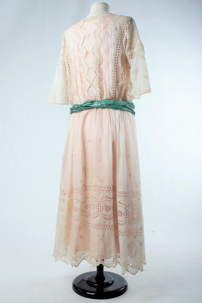 A silk pongee and White Embroidery Chiffon Summer Dress - France Circa ...