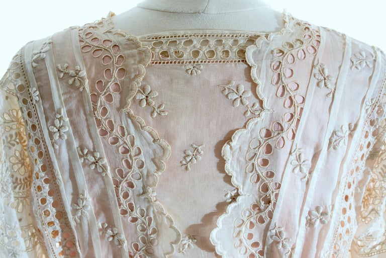A silk pongee and White Embroidery Chiffon Summer Dress - France Circa ...