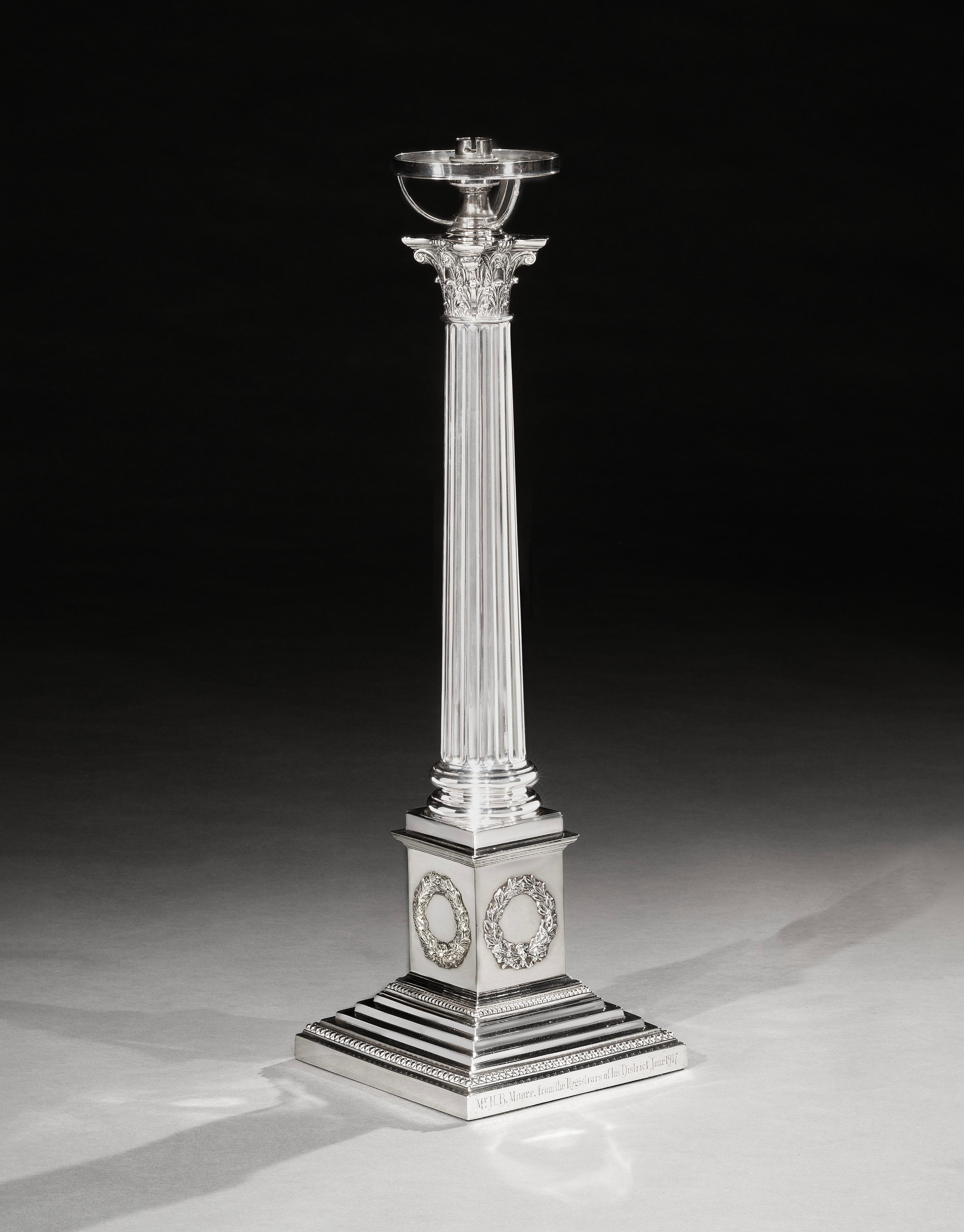 A Silver Antique Column Lamp For Sale at 1stDibs