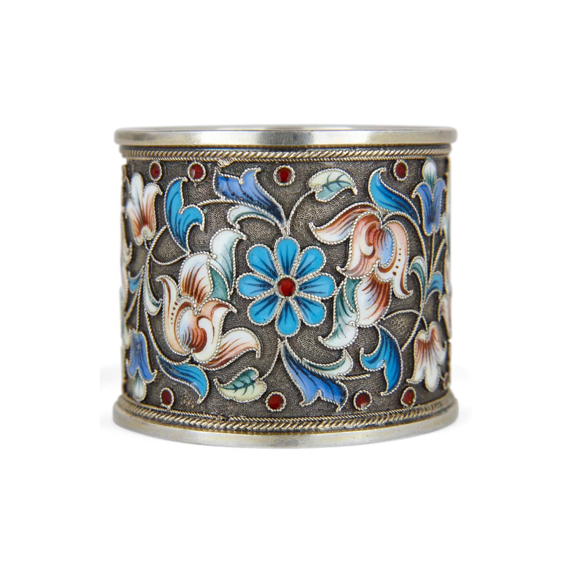 Silver-Gilt and Cloisonné-enamel Russian Napkin Ring For Sale at 1stDibs