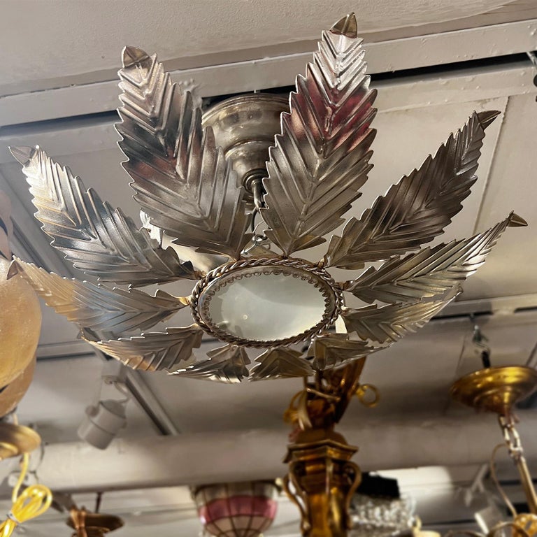 Silver Leaf Sunburst Light Fixture For Sale at 1stDibs