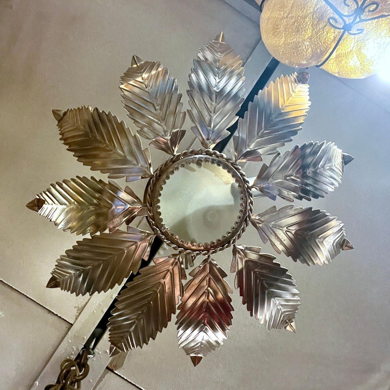 Silver Leaf Sunburst Light Fixture For Sale at 1stDibs