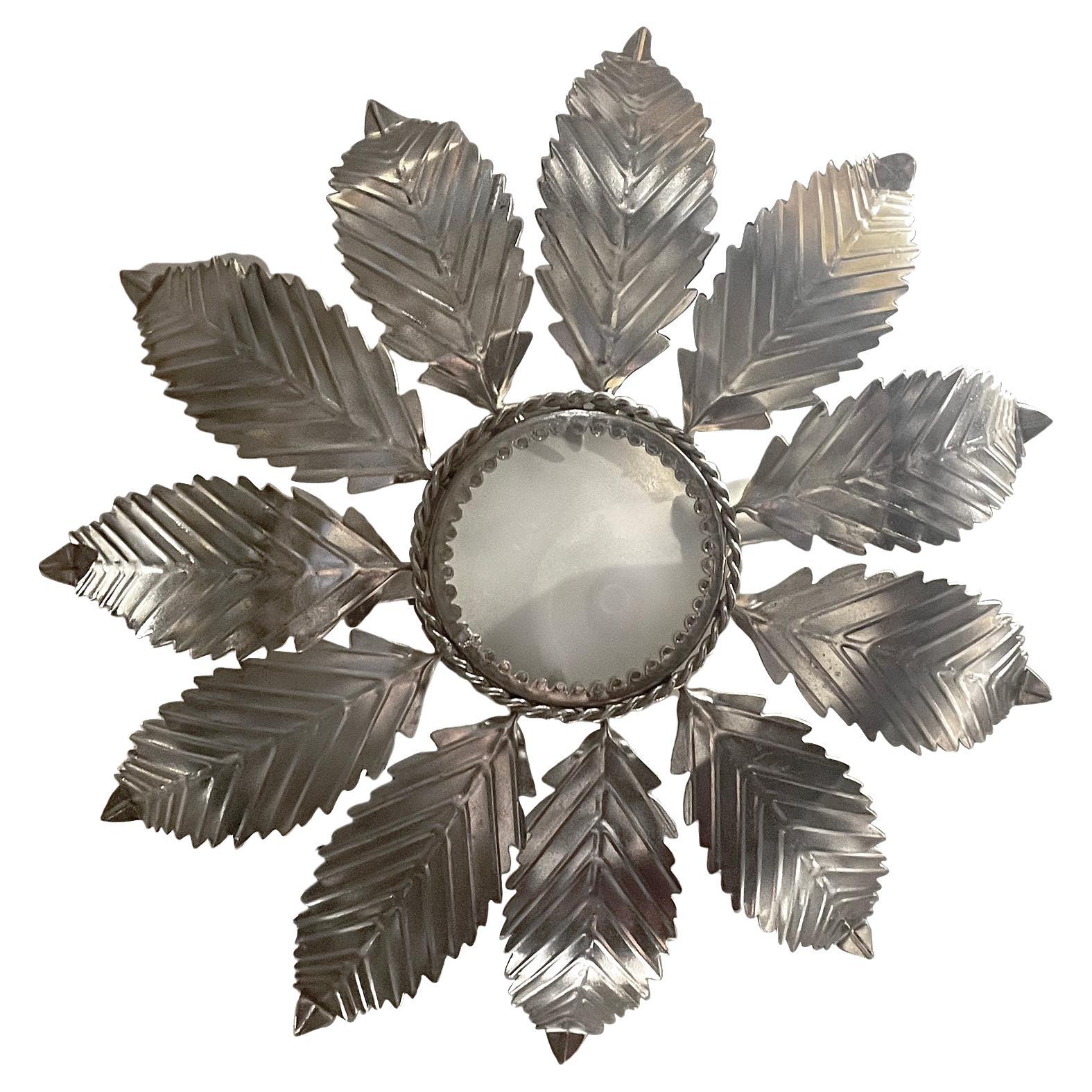 1940’s Silver Leaf Sunburst Light Fixture For Sale at 1stDibs