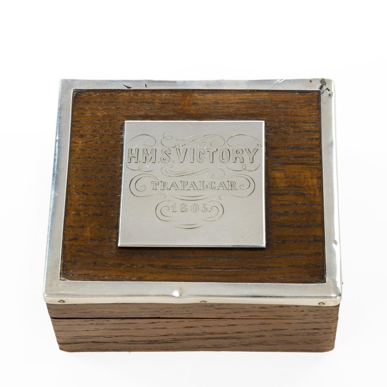 Silver Mounted Commemorative Box Made from ‘Victory’ Oak For Sale at ...
