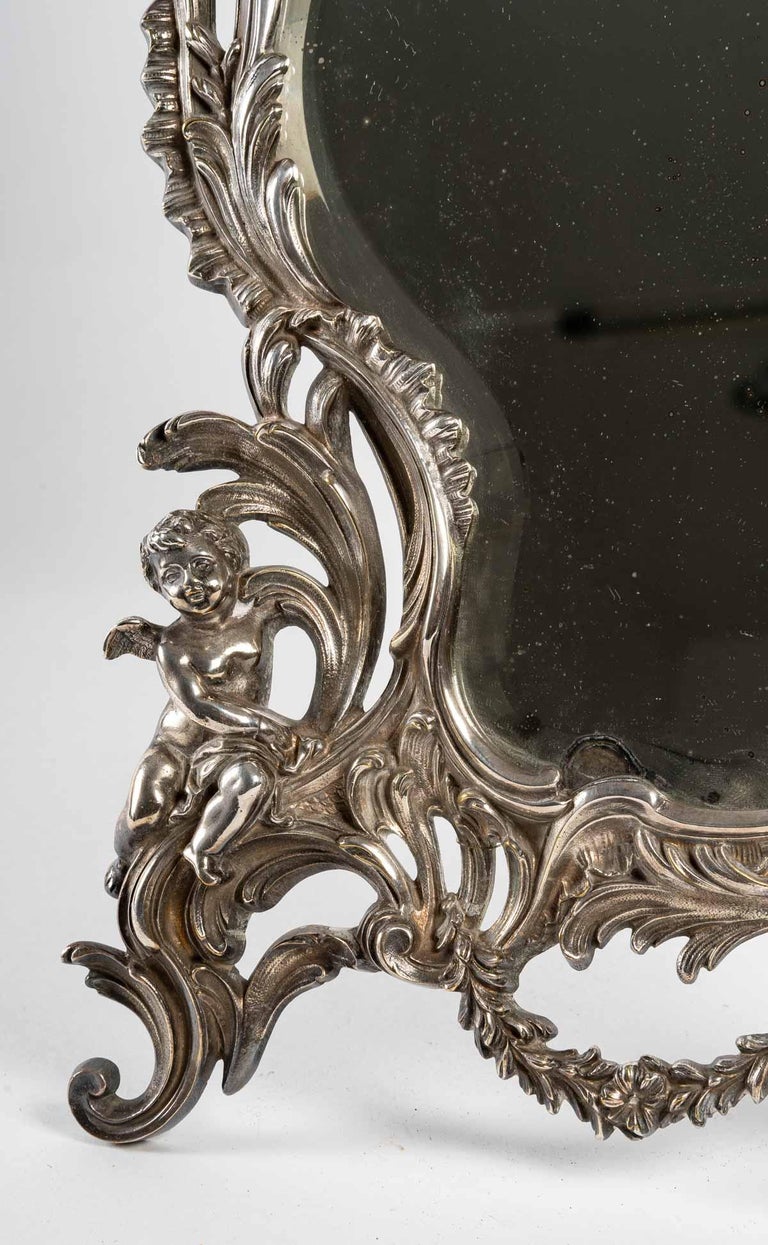 Silver Plated Bronze Table Mirror, 19th Century For Sale at 1stDibs