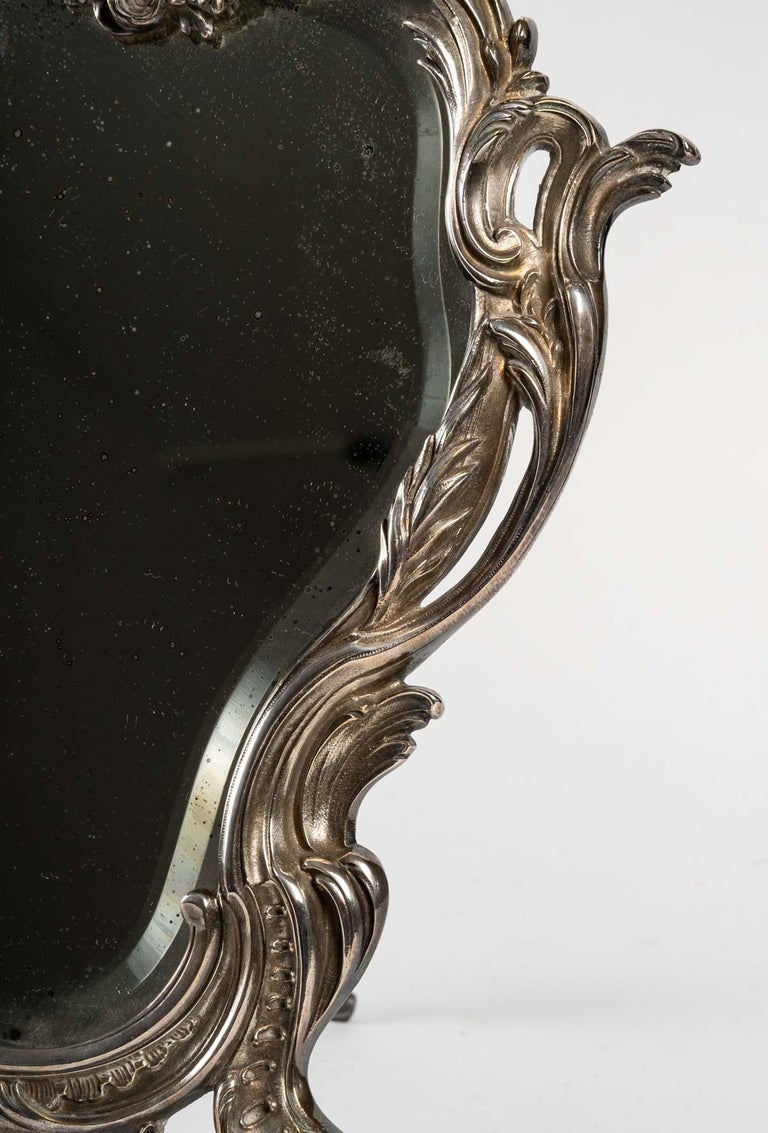 Silver Plated Bronze Table Mirror, 19th Century For Sale at 1stDibs