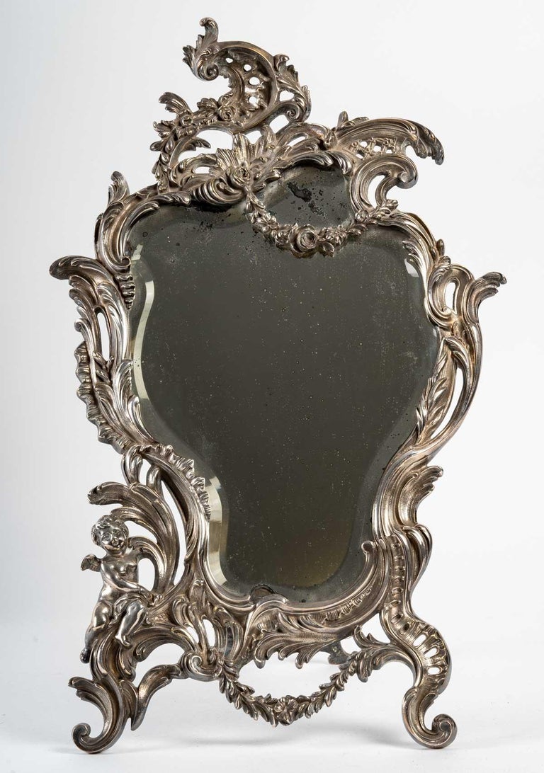 Silver Plated Bronze Table Mirror, 19th Century For Sale at 1stDibs