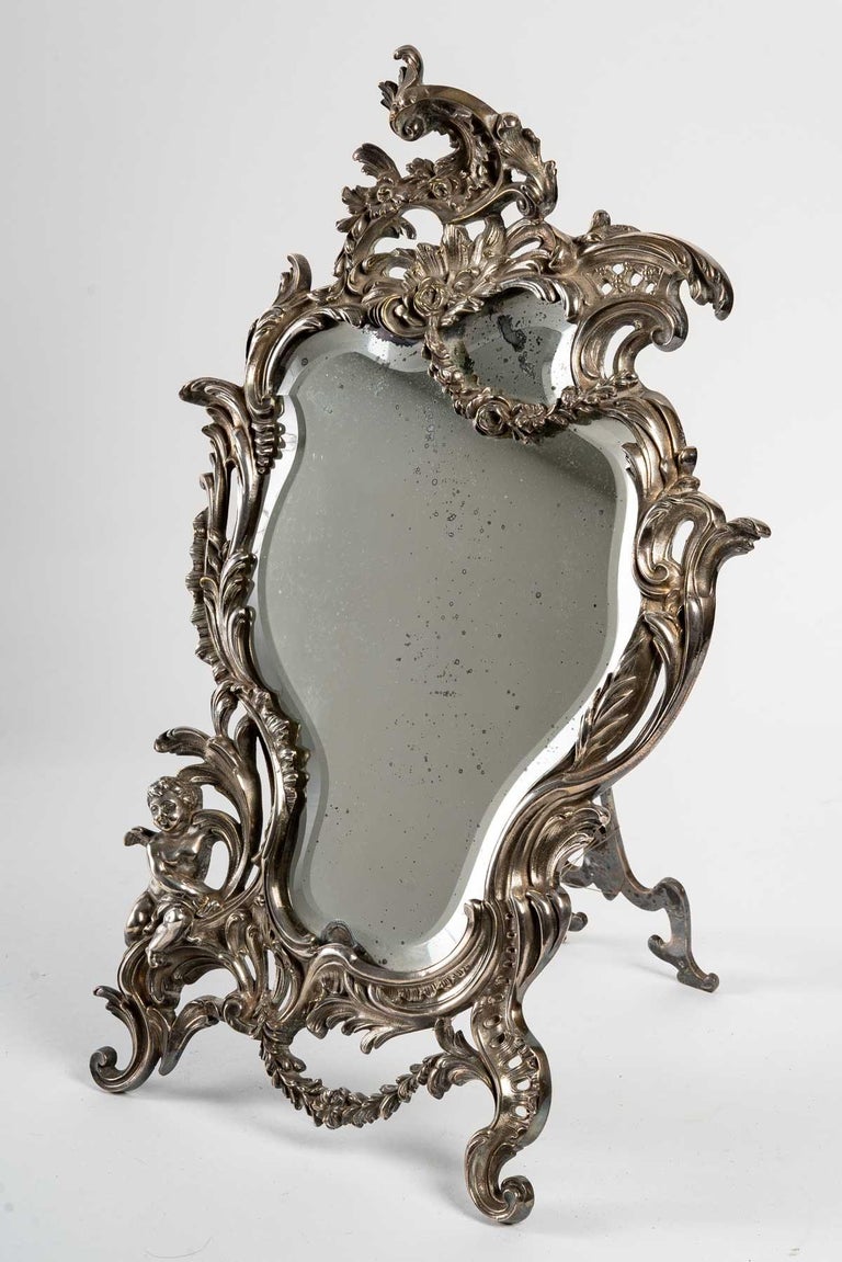 Silver Plated Bronze Table Mirror, 19th Century For Sale at 1stDibs