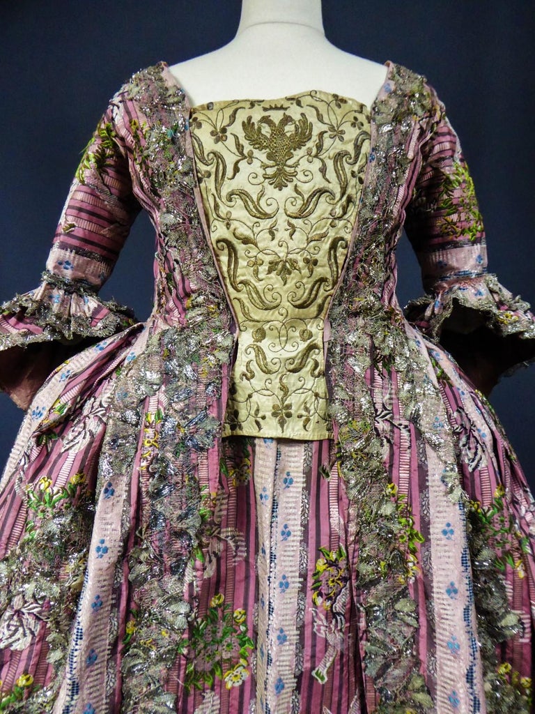A Silver Silk Brocade French Court Robe à la Française- Circa 1765/1780 ...
