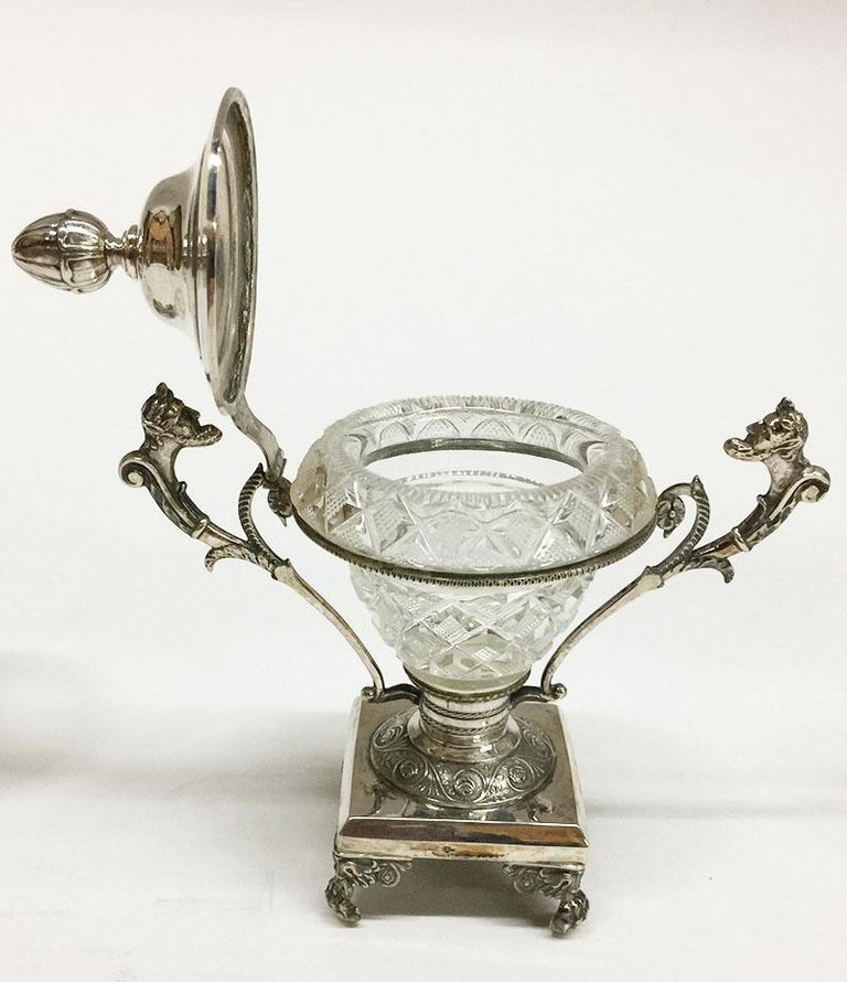 Silver with Crystal Serving Set with 2 Small Candy Dishes and 2 Salt ...