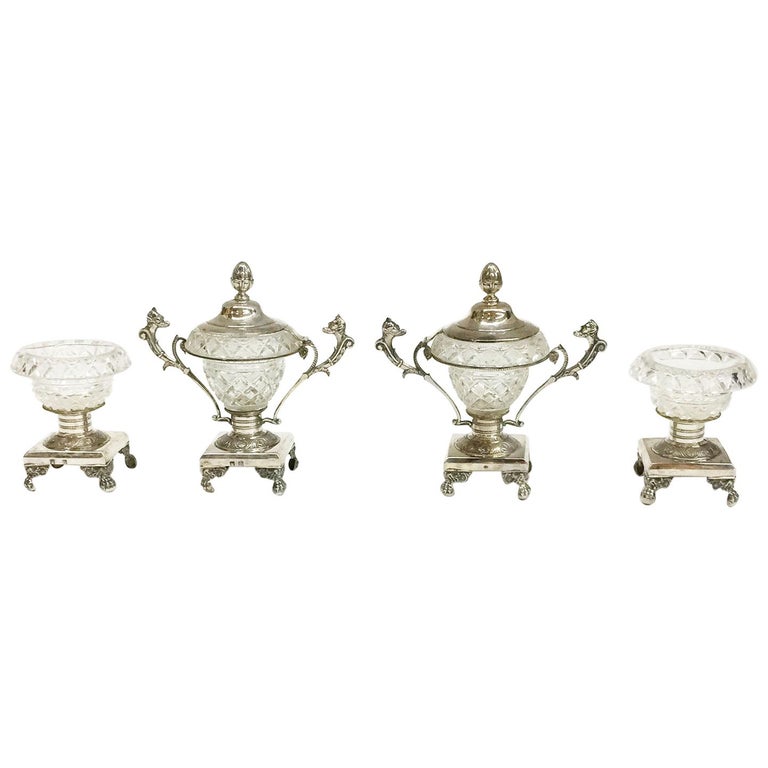 Silver with Crystal Serving Set with 2 Small Candy Dishes and 2 Salt ...