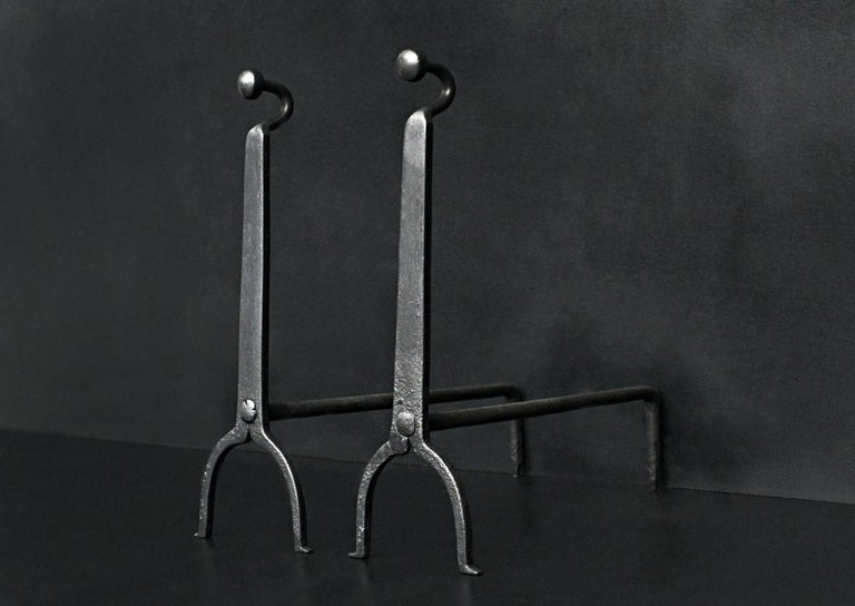 Simple Pair of Wrought Iron Andirons with Arched Feet at 1stDibs