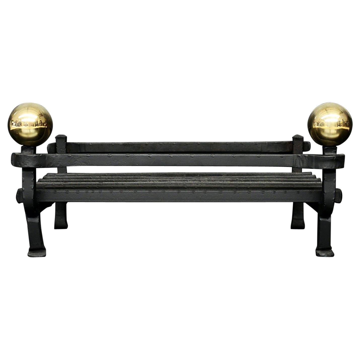 Wrought Iron Andirons with Scrolls and Brass Acorn Finials at 1stDibs