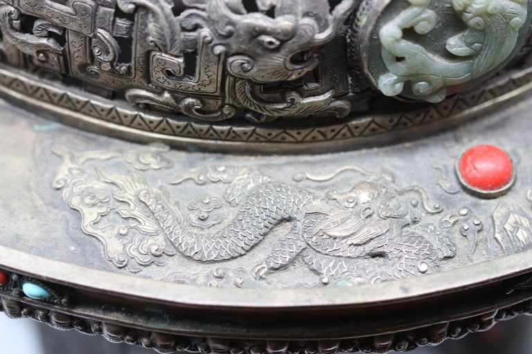 Sino-Mongolian Jade and Hardstone-Inlaid Silvered Copper Presentation ...