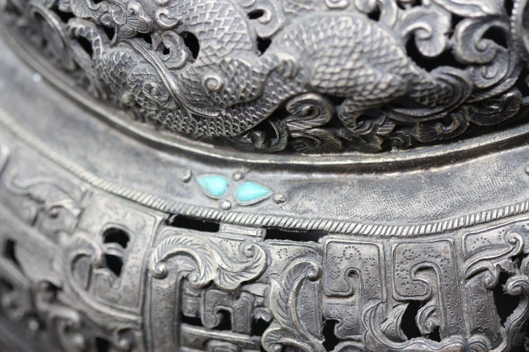 Sino-Mongolian Jade and Hardstone-Inlaid Silvered Copper Presentation ...