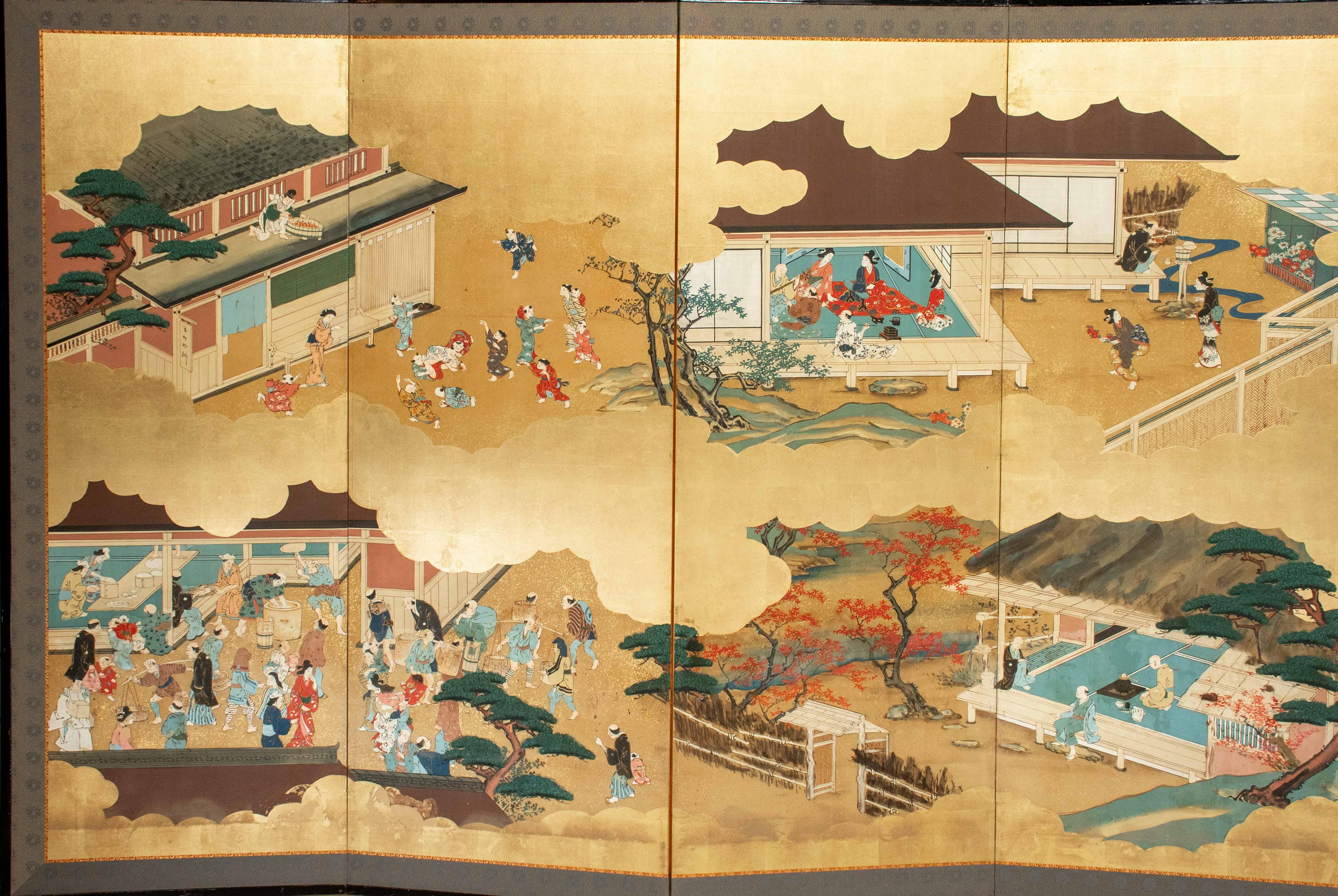 A Six-panel Japanese Screen Depicting Scenes Of Daily Life For Sale at ...