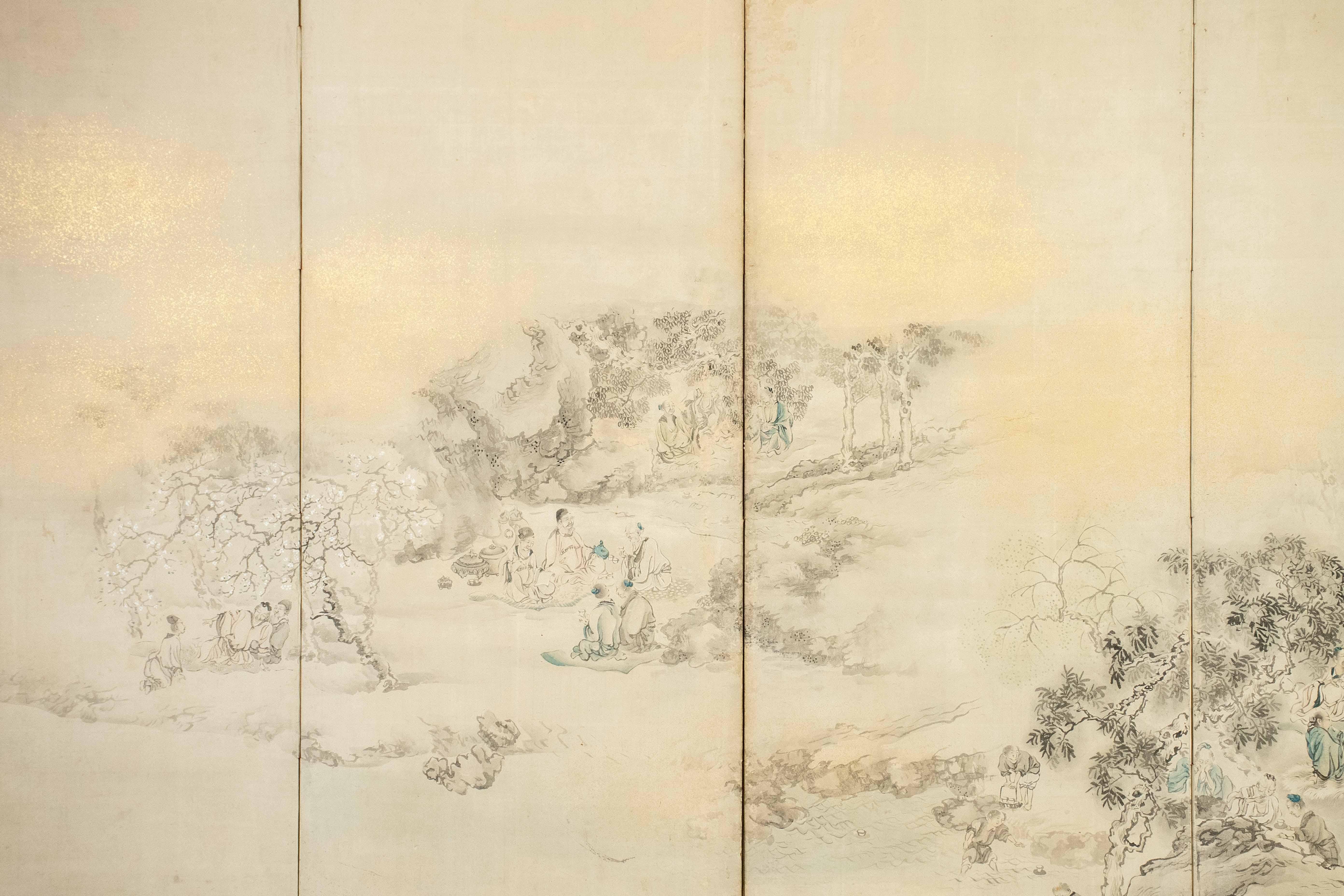A Six-panel Screen On Paper Depicting A Scene Of Everyday Life For Sale ...