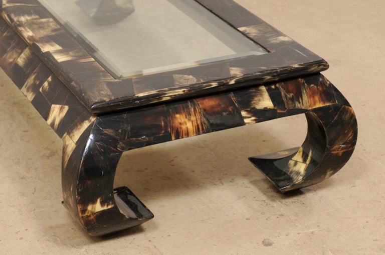 Sleek and Modern Water Buffalo Veneer Coffee Table with Glass Top at ...