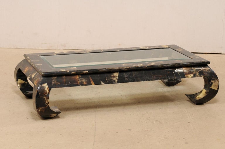 Sleek and Modern Water Buffalo Veneer Coffee Table with Glass Top at ...