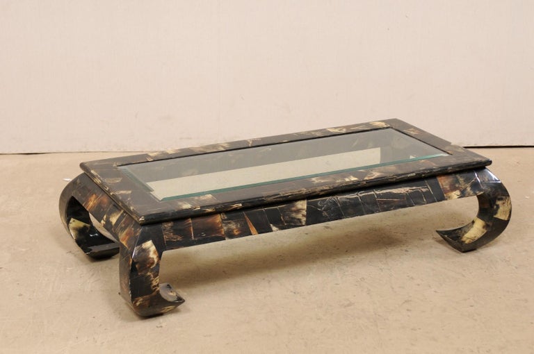 Sleek and Modern Water Buffalo Veneer Coffee Table with Glass Top at ...