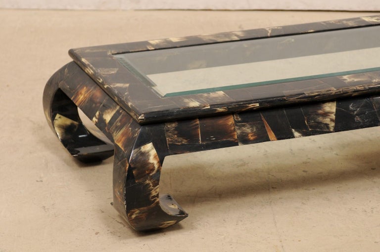 Sleek and Modern Water Buffalo Veneer Coffee Table with Glass Top at ...