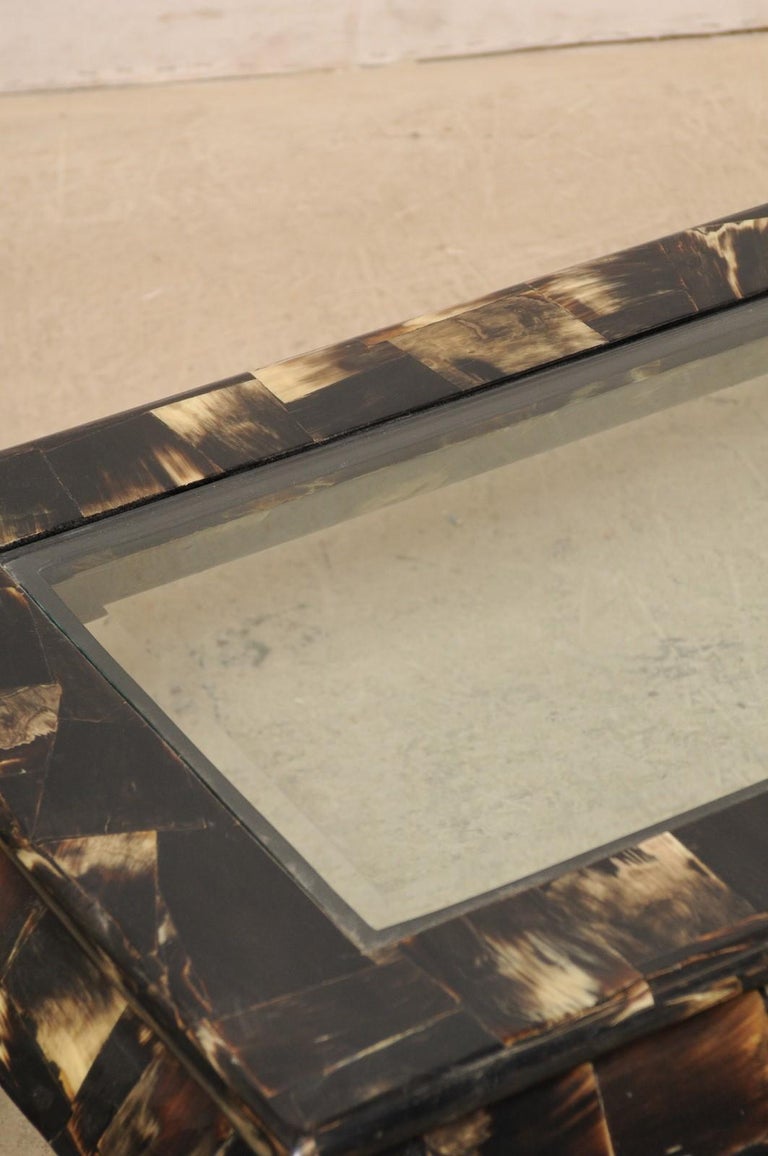Sleek and Modern Water Buffalo Veneer Coffee Table with Glass Top at ...