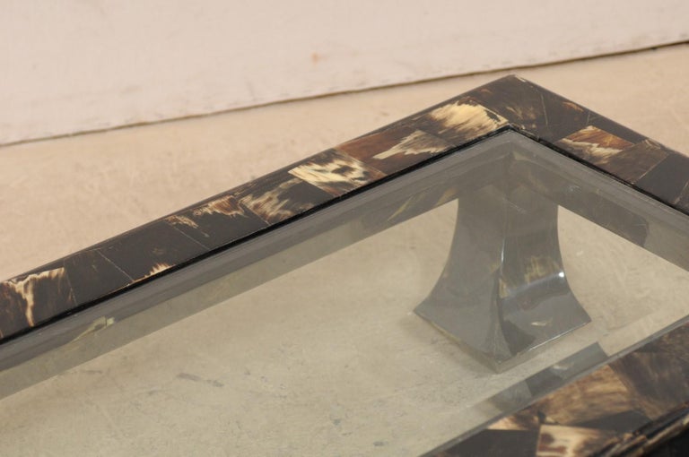 Sleek and Modern Water Buffalo Veneer Coffee Table with Glass Top at ...
