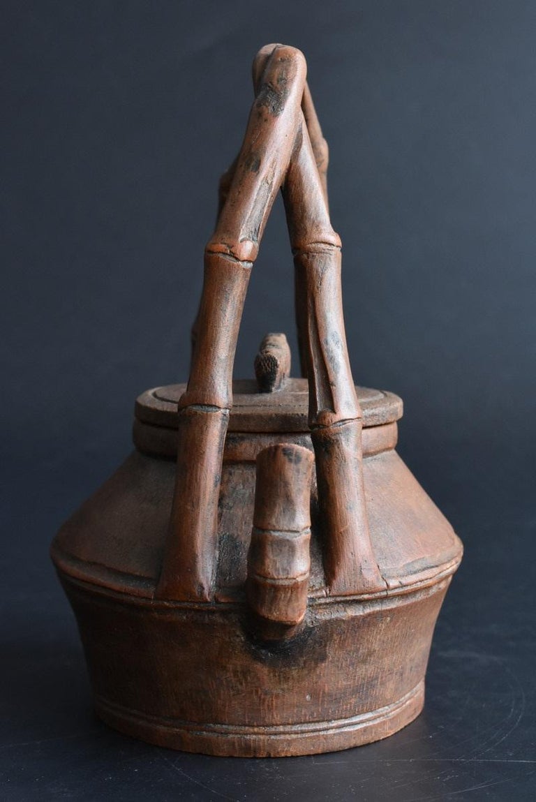 Small Japanese Kettle Made by Carving Bamboo/Sculpture / Meiji Era ...