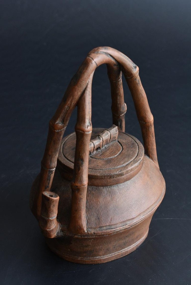 Small Japanese Kettle Made by Carving Bamboo/Sculpture / Meiji Era ...